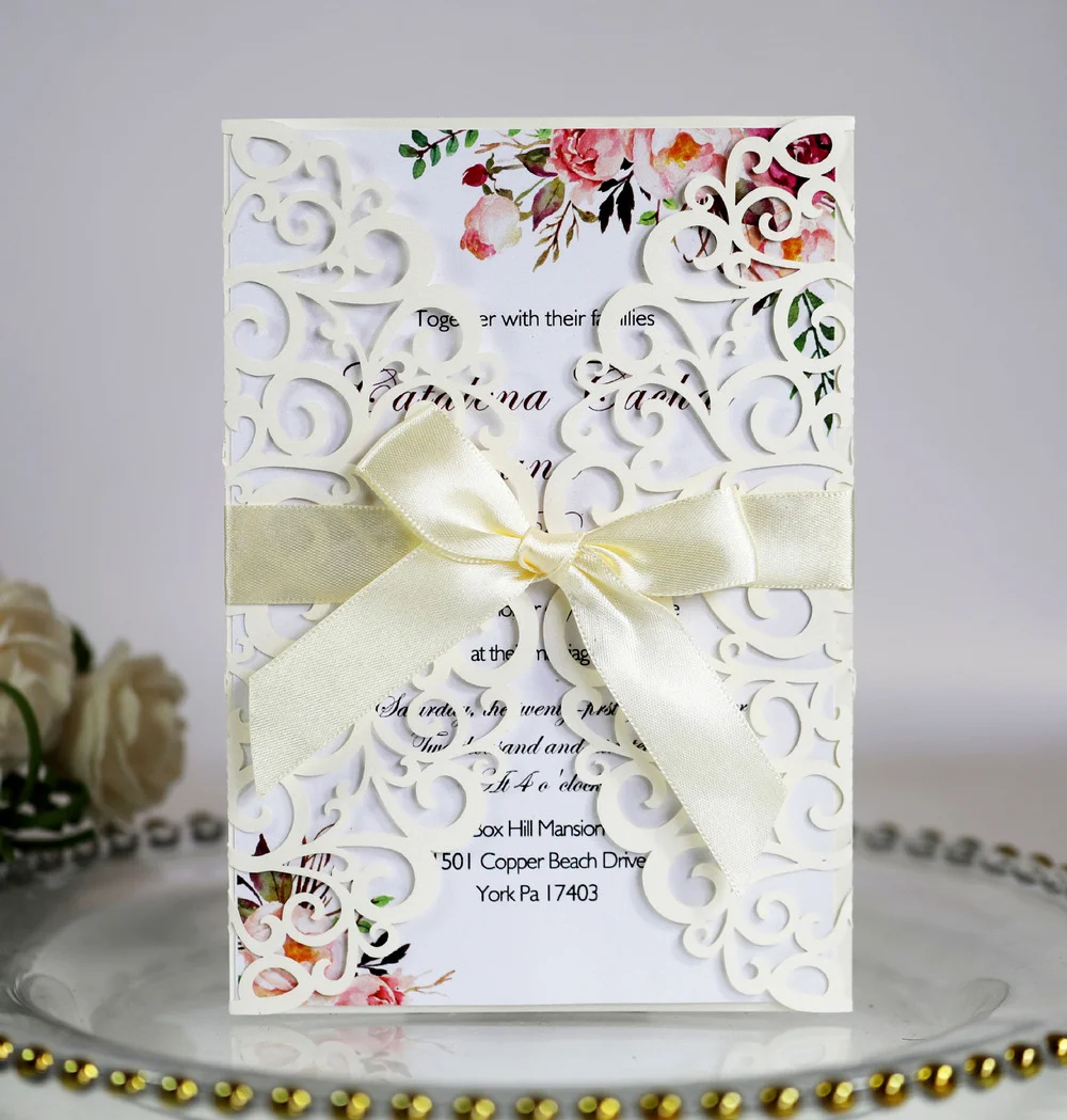 25Pcs Glitter Paper Wedding Invitations Card With Envelope Card Pocket ...