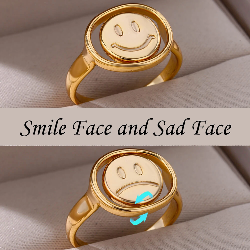 Smile-Face-Fidget-Spinner-Rings-for-Women-Gold-Color-Stainless-Steel-Anti-Stress-Anxiety-Mood ...