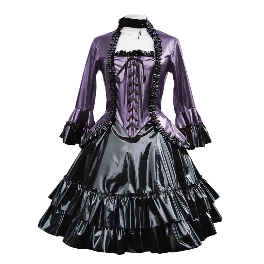 Womens-Luxury-Shiny-PVC-Leather-Ruffled-Court-Jackets-Vintage-Flare ...