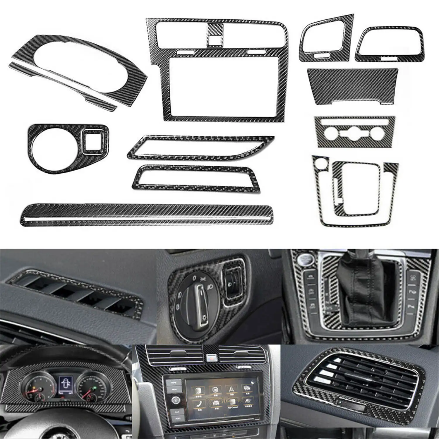 15Pcs-Carbon-Full-Set-Fiber-Interior-Dashboard-Cover-For-VW-Golf-7-GTI ...