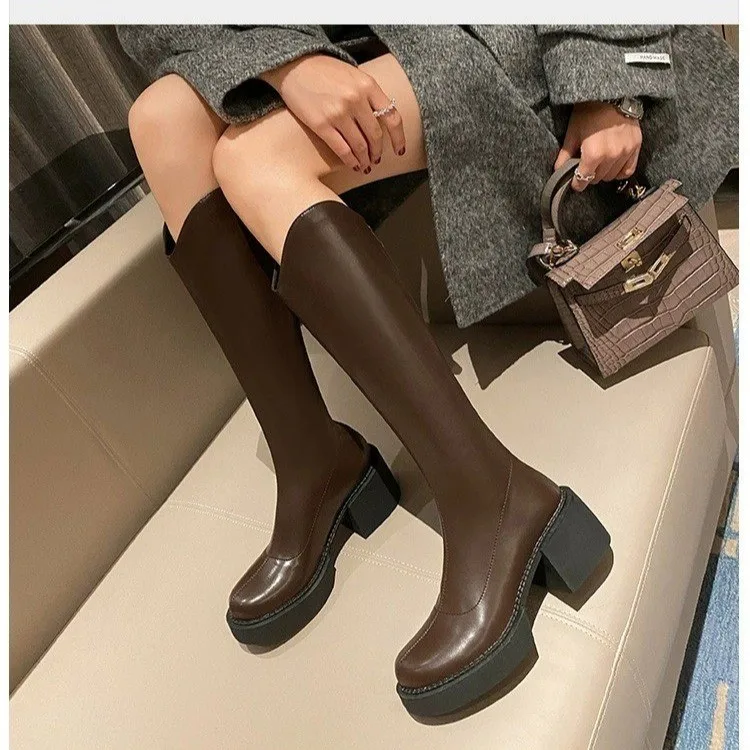 New-Women-s-Boots-Fashion-Square-Toe-Knee-length-Boot-Elastic-And ...