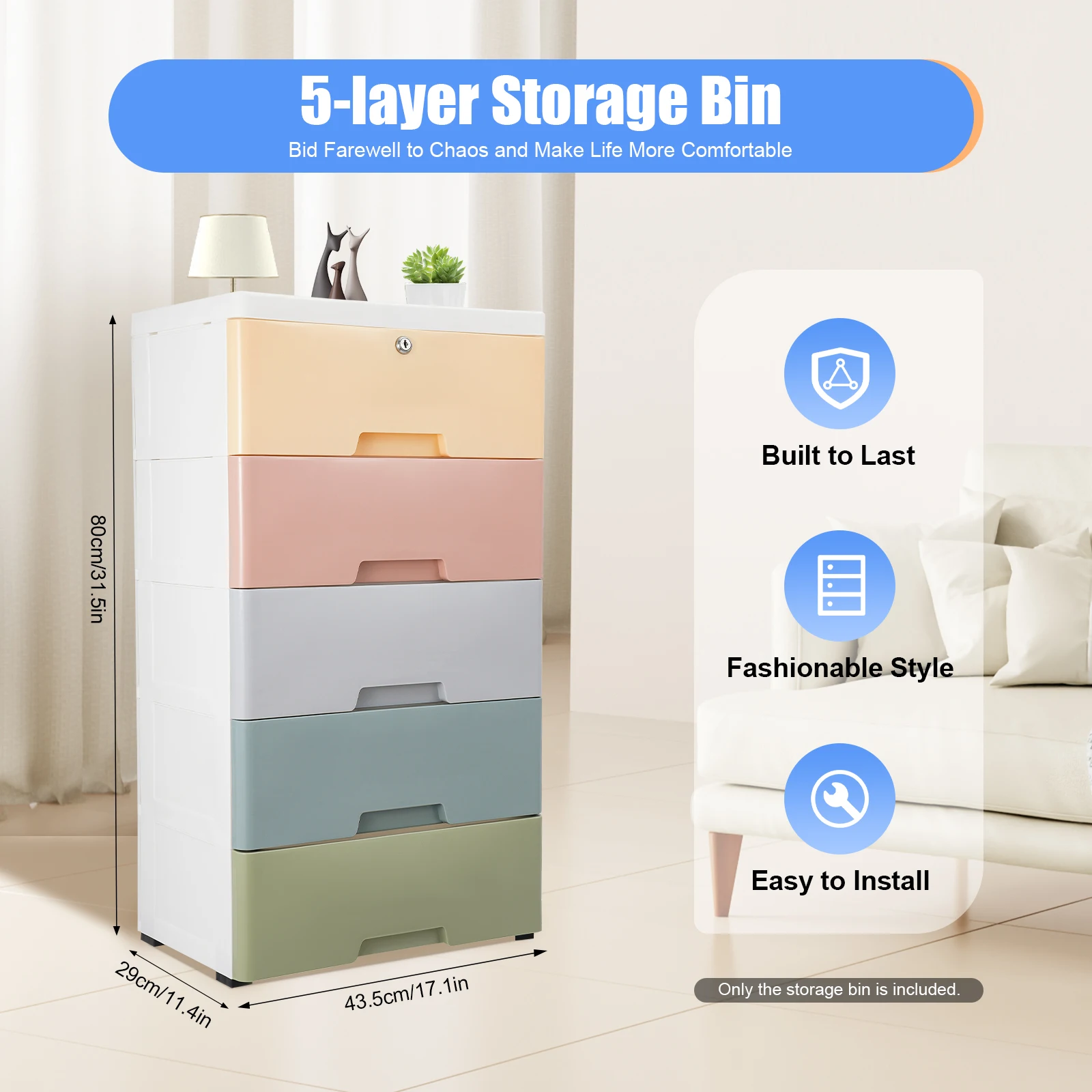 Plastic dresser 5 drawer store