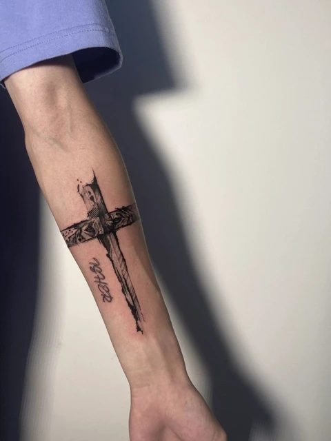 Hunting And Fishing Cross Tattoos