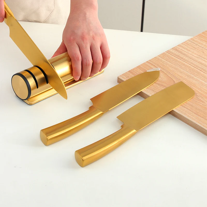 Knife Sharpener 3 Stages Gold Kitchen Knife Sharpening Tool Quick ...