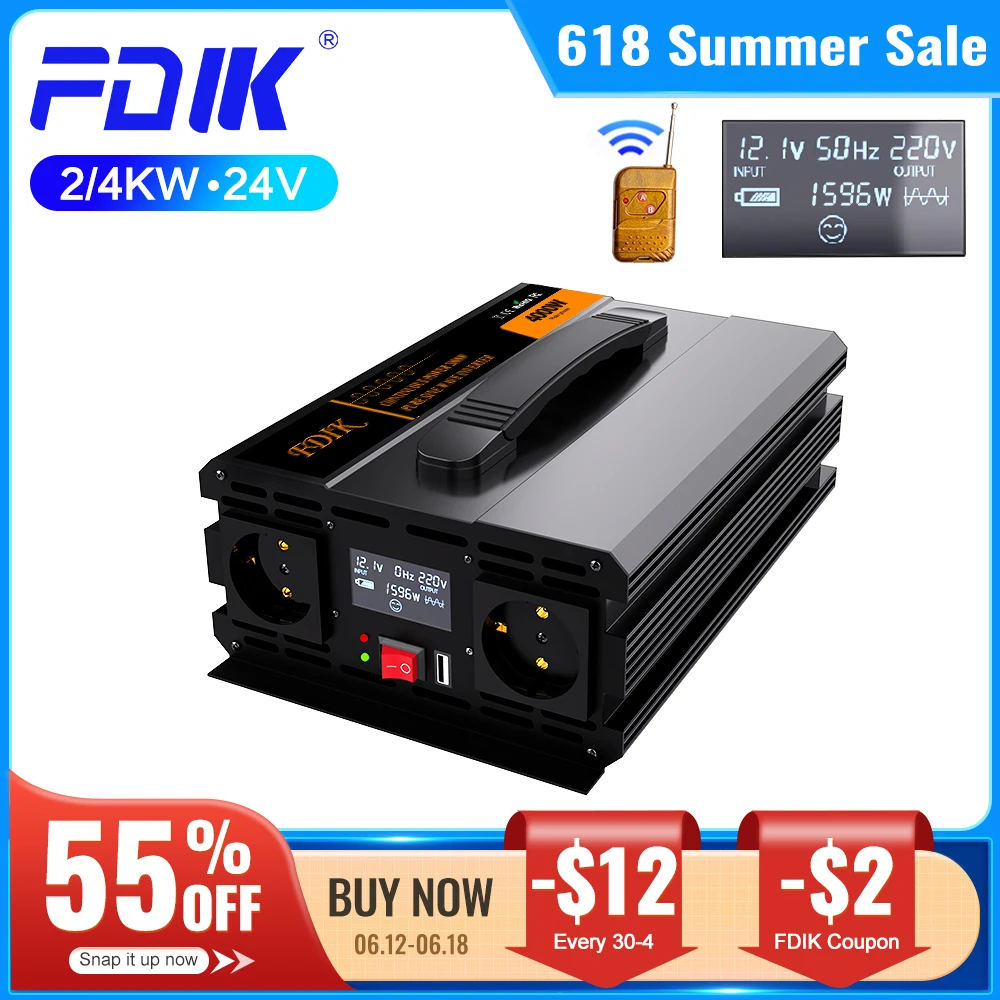 Fdik Inverter 2000w 4000w Pure Sine Wave Dc24v To Ac220v Solar Power ...