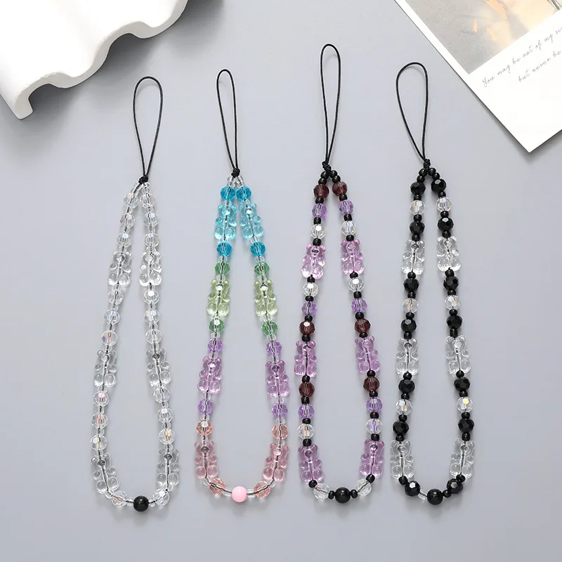 Cartoon Teddy Bear Phone Chain DIY Handmade Beaded Phone Case Pendant ...