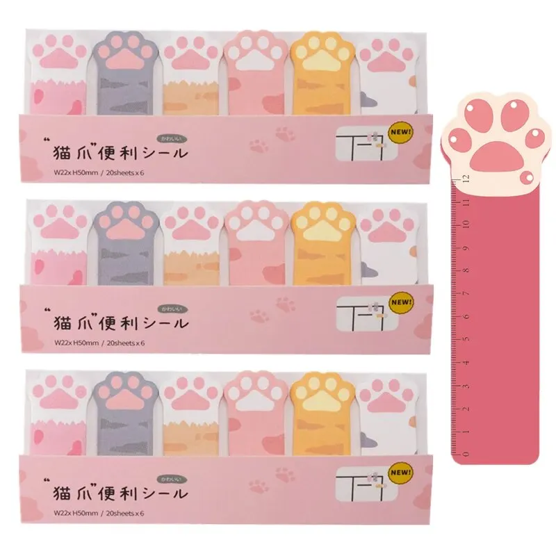 3Pcs-Cat-Paw-Sticky-Notes-Kawaii-Stationery-Cartoon-Memo-Pad-Bookmark ...