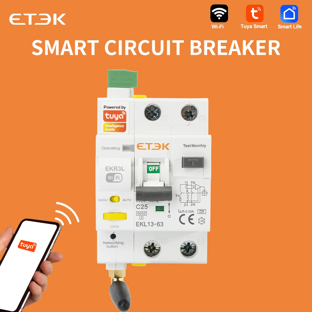 ETEC Tuya WlFl Smart circuit Breaker RCBO Smart Life Remote control ...