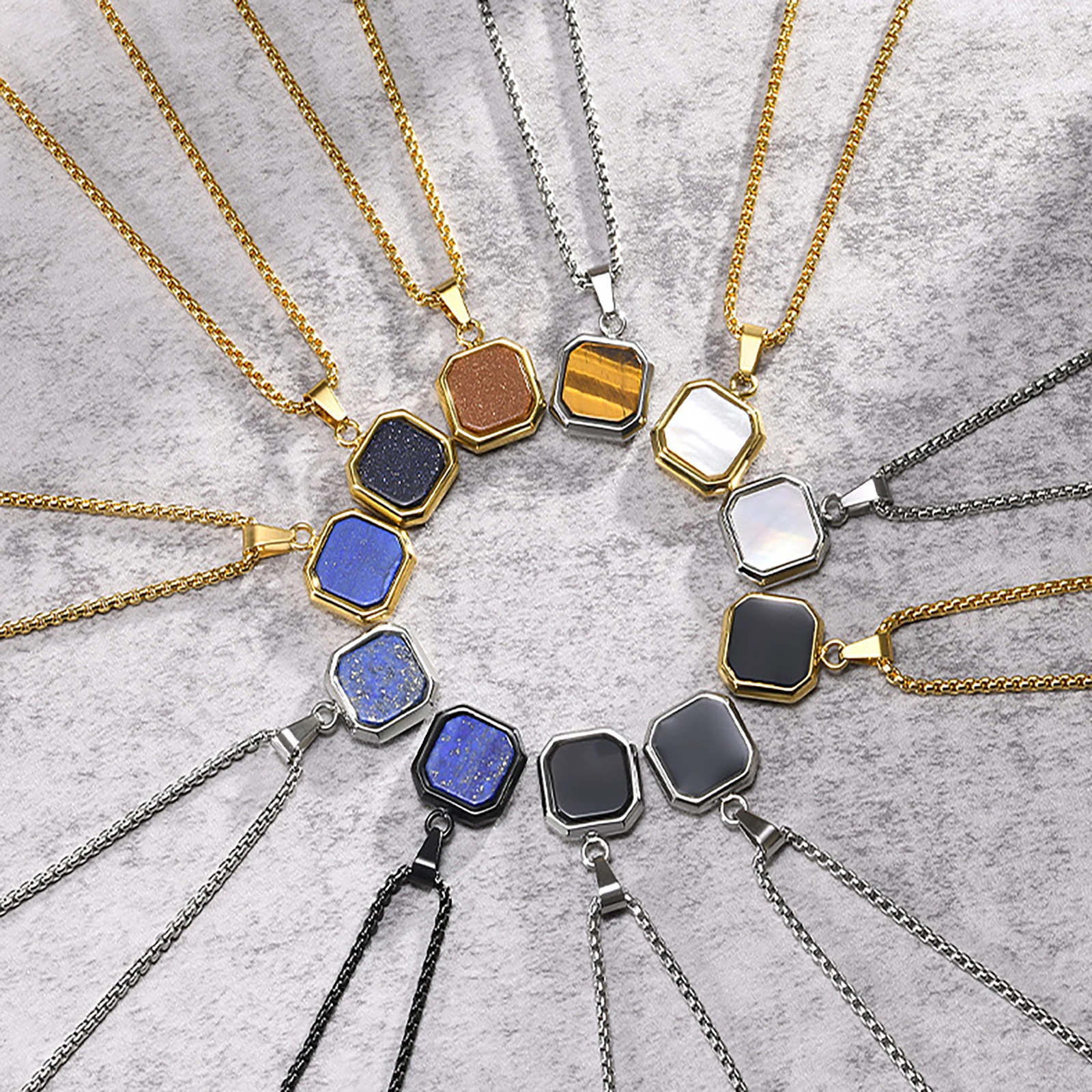 M-nner-Halsketten-Edelstahl-Anh-nger-Schmuck-Vintage-Quadrat-Intarsien-Shell-Acryl-Halskette ...