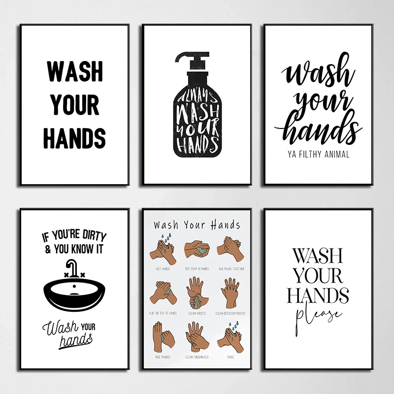 Wash Your Hand Posters and Prints Wall Art Picture Nordic Restroom ...