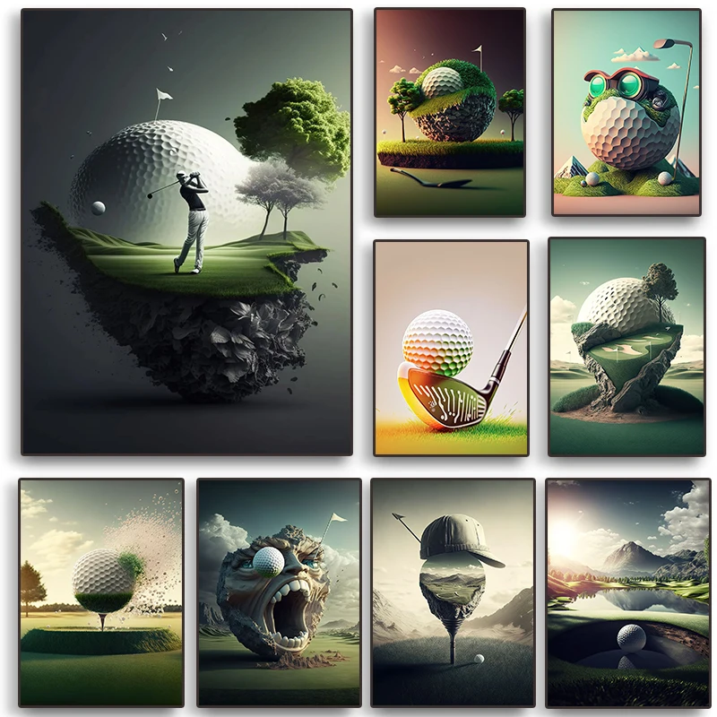 A-Bizarre-Golf-Course-Golf-Clubs-Balls-and-Putters-Canvas-Painting-Wall ...