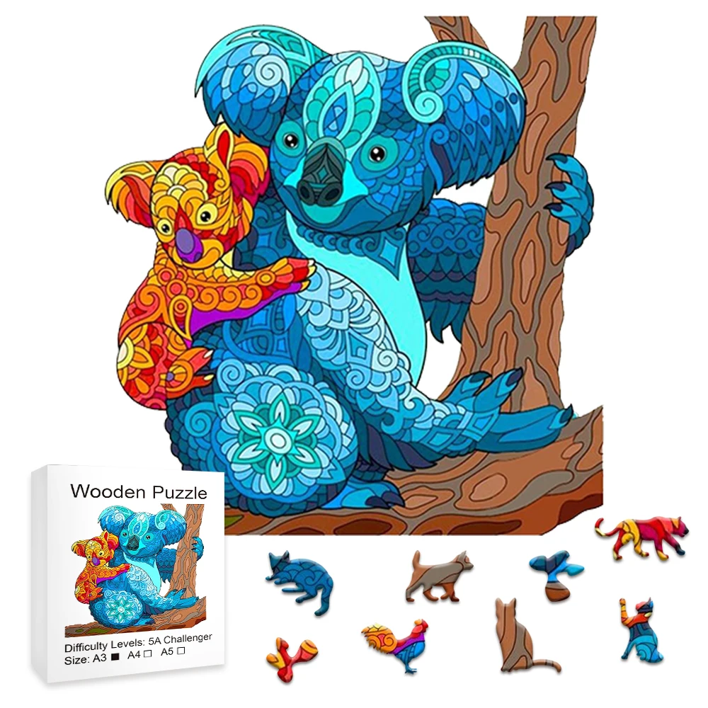 Adult-and-Children-s-Animal-Wooden-Puzzle-Koala-A3-A4-A5-3D-Wooden ...