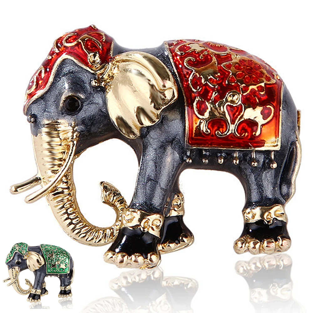 Vintage-Alloy-Enamel-Green-Red-Elephant-Brooches-For-Women-Men-Creative ...