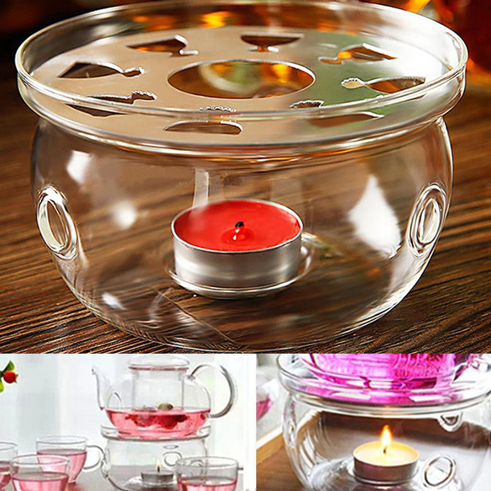 Round Teapot Warmer Ramadan Teapot Heater Base Candle Holder Clear ...