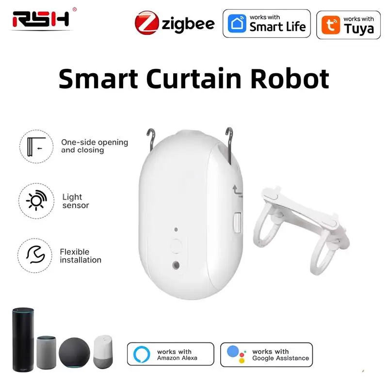 RSH Zigbee Tuya Smart Electric Curtain Robot Timing Auto Opener Closer ...