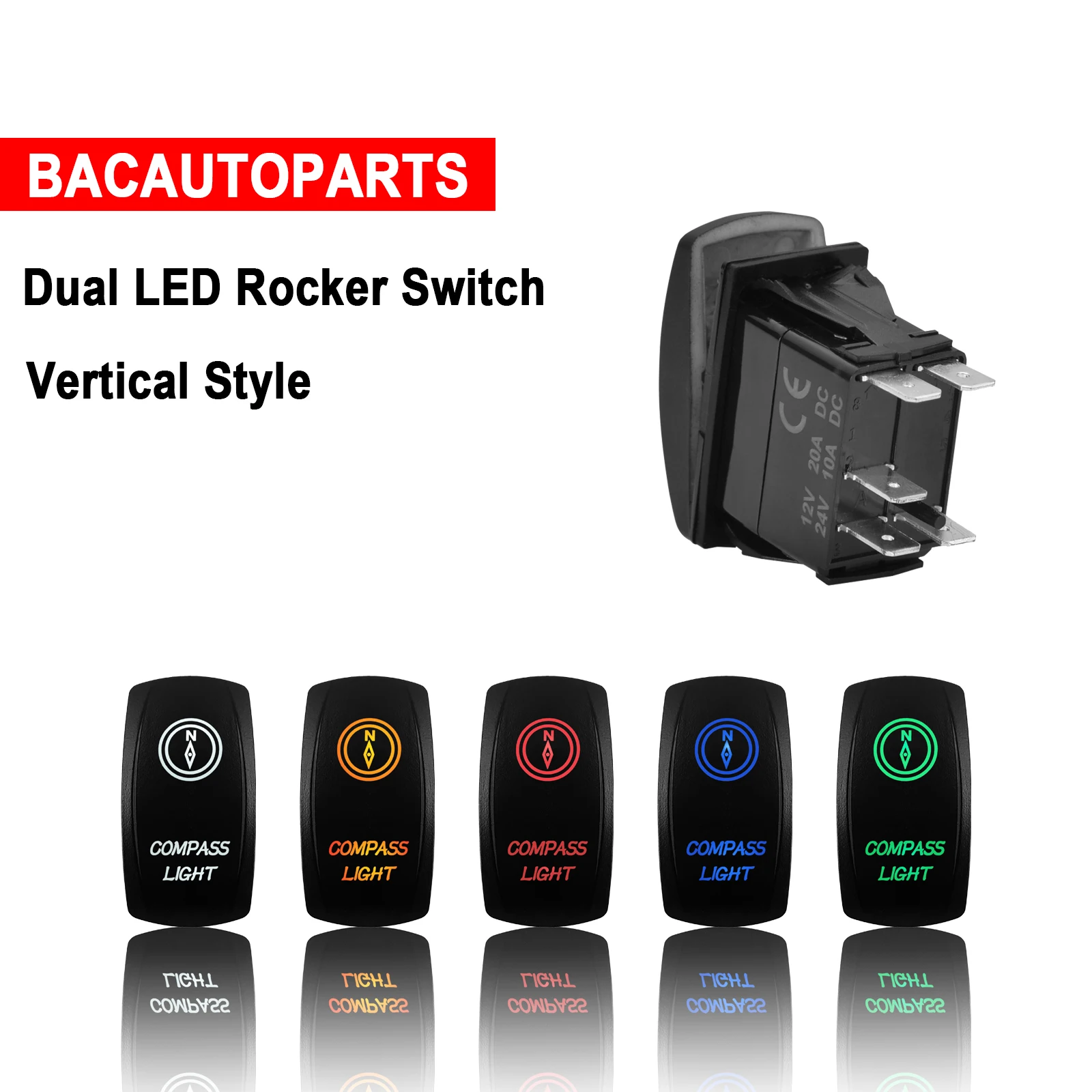 12V SPST 5PIN ON OFF Dual LED Light COMPASS LIGHT Rocker Switch For Car ...