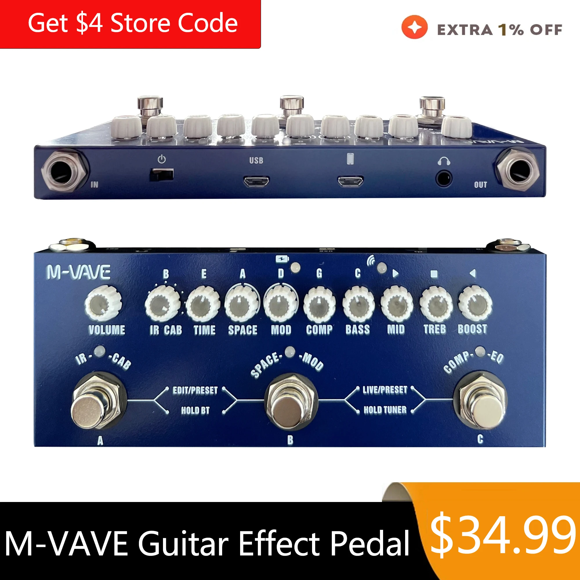 M-Vave-Cube-Baby-Recarreg-vel-Multi-Effects-Pedal-Grava-o-de-Baixo-El ...