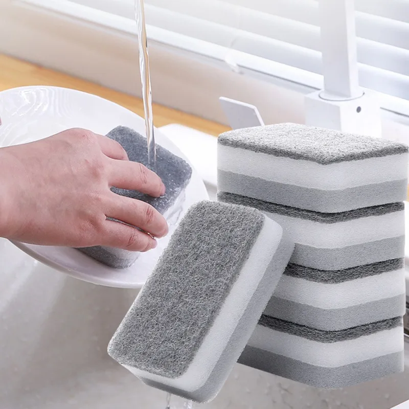 5-Pcs-Home-Double-sided-Sponge-Wipe-Gray-Dirt-resistant-Scouring-Pad ...