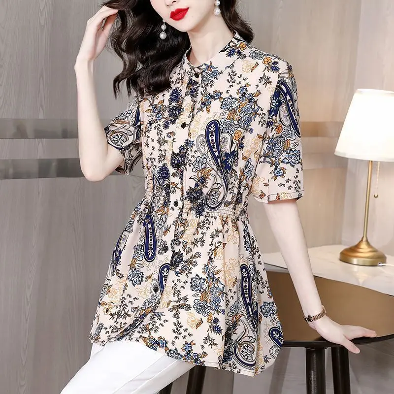 Fashion-Commute-Paisley-Printed-Midi-Blouse-Casual-Single-breasted ...