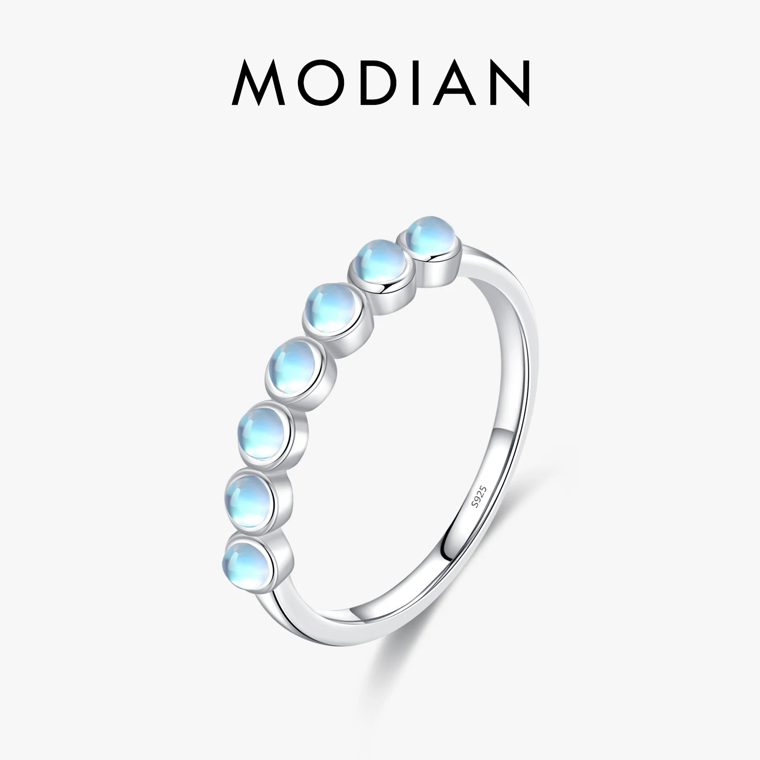 MODIAN 925 Sterling Silver Exquisite Round Moonstone Ring Stackable ...