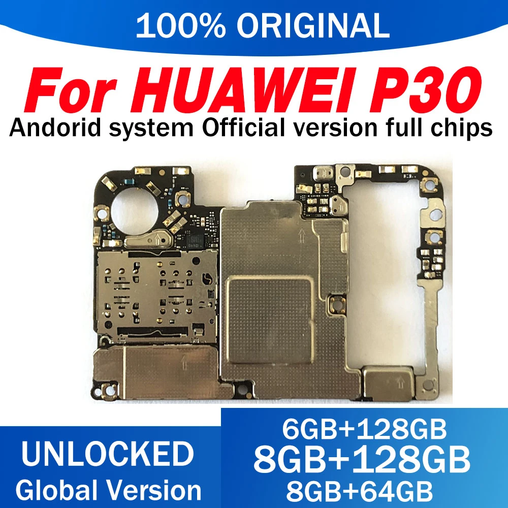 Original Unlocked For Huawei P30 Motherboard With Part Of Camera 64gb ...