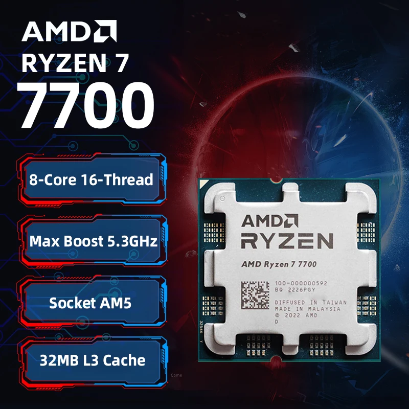 AMD Ryzen 7 7700 AMD R7 7700 CPU 8-Core 16-Thread 5.3GHz 40MB Game ...