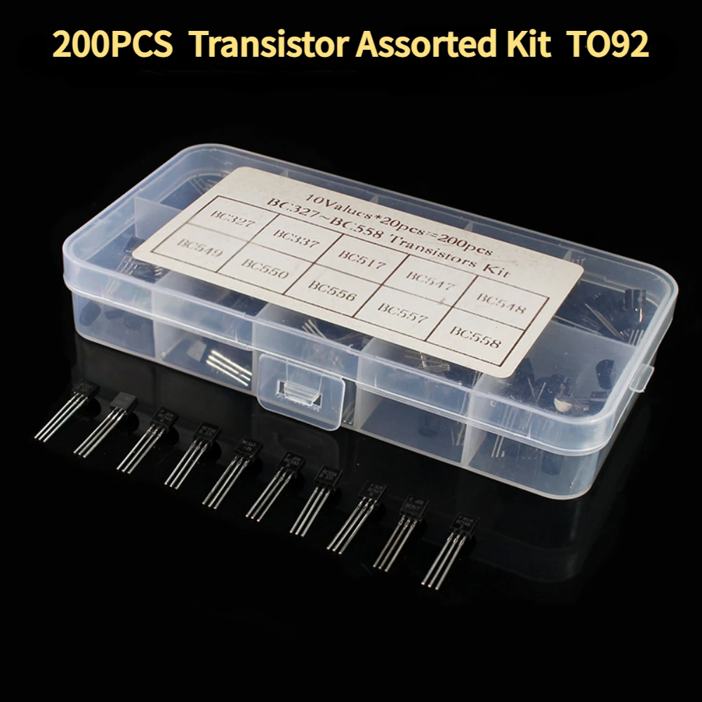200PCS-Box-Transistor-Assorted-Kit-2N2222-2N3904-2N3906-BC337-BC547-BC557-S8050-S8550-10-values ...