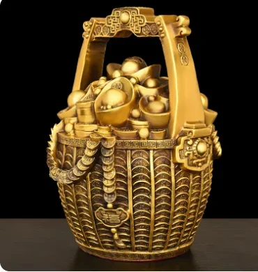 Inviting Wealth Pure Copper Bucket of Gold Ornaments Treasure Bowl ...