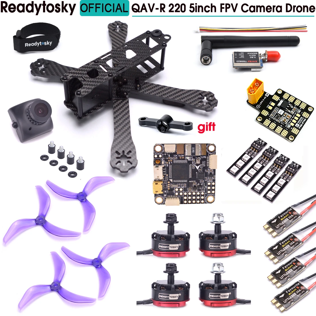 Mini QAV R 220mm 5 polegada quadro de fibra carbono 2205 2300kv motor ...