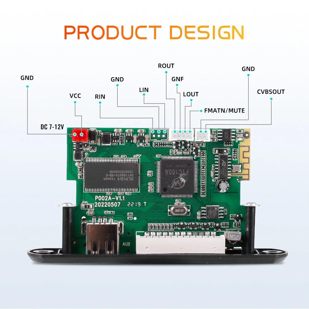 LECTEUR MP3,2x120W Amplifier--Module de lecteur vidéo MP5 cc 5 V 12V ...
