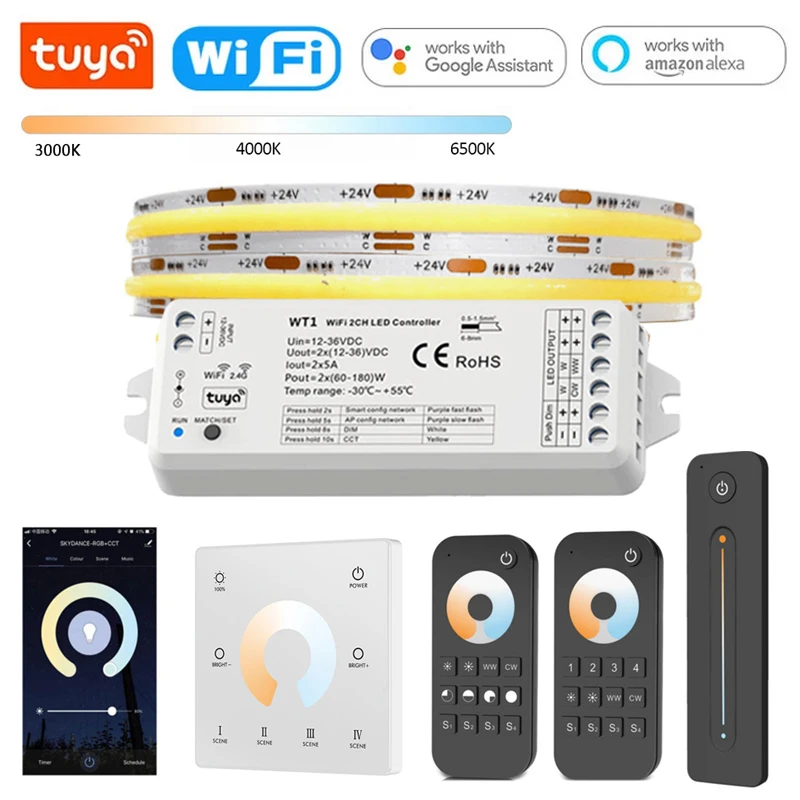 Tuya-Wifi-CCT-COB-24V-LED-Strip-Light-3500K-6500K-3Colors-RA90-608LED-m ...