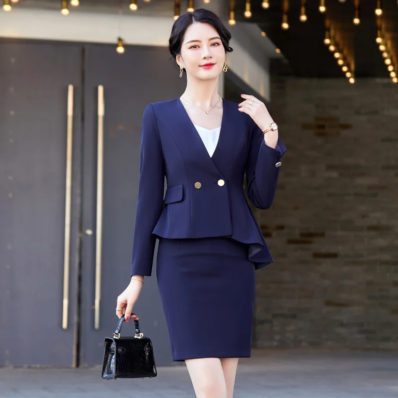 Fashion-Ladies-Navy-Blue-Blazer-Women-Business-Suits-Skirt-and-Jacket ...