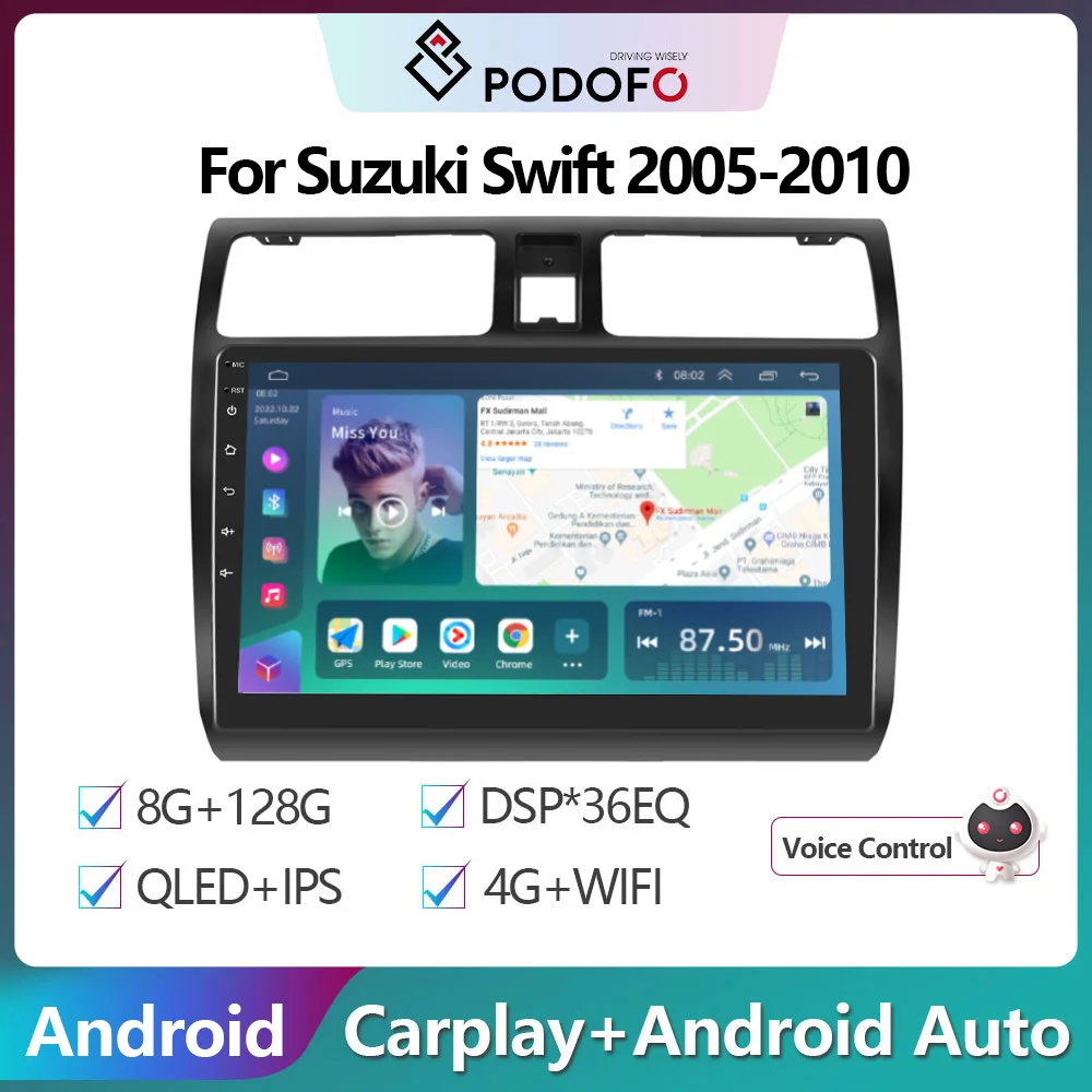 Podofo Android 2Din Car Radio For Suzuki Swift 2005-2010 Autoradio Carplay Navigation GPS 4G ...