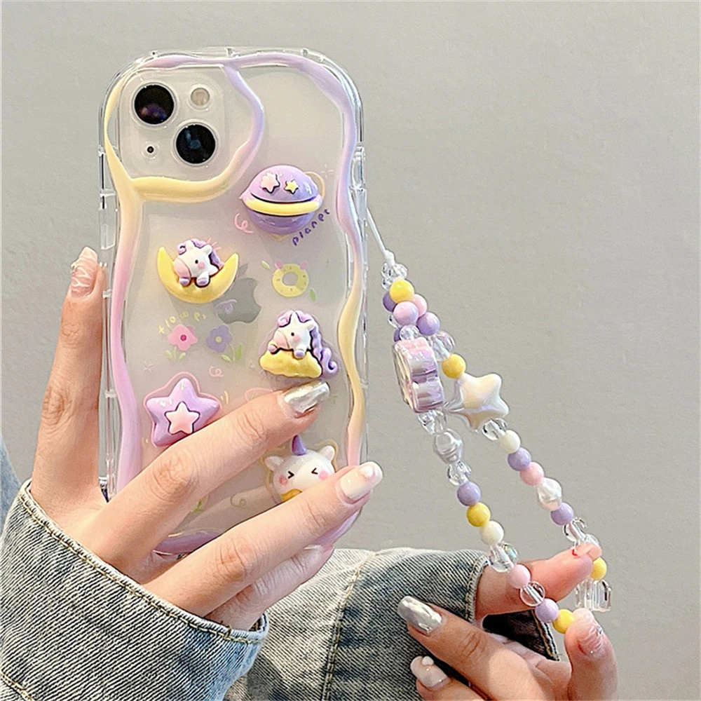 Korean Cute Cartoon 3D Unicorn Star Wave Border Bear Bead Chain Soft ...