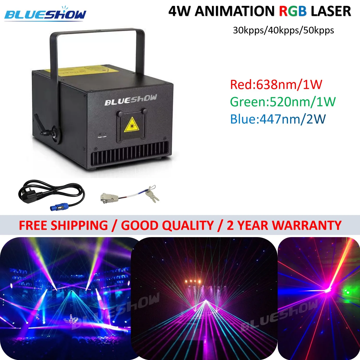 RGB 4W Laser Animation Show 4000mw Lazer dj light ILDA stage disco club ...