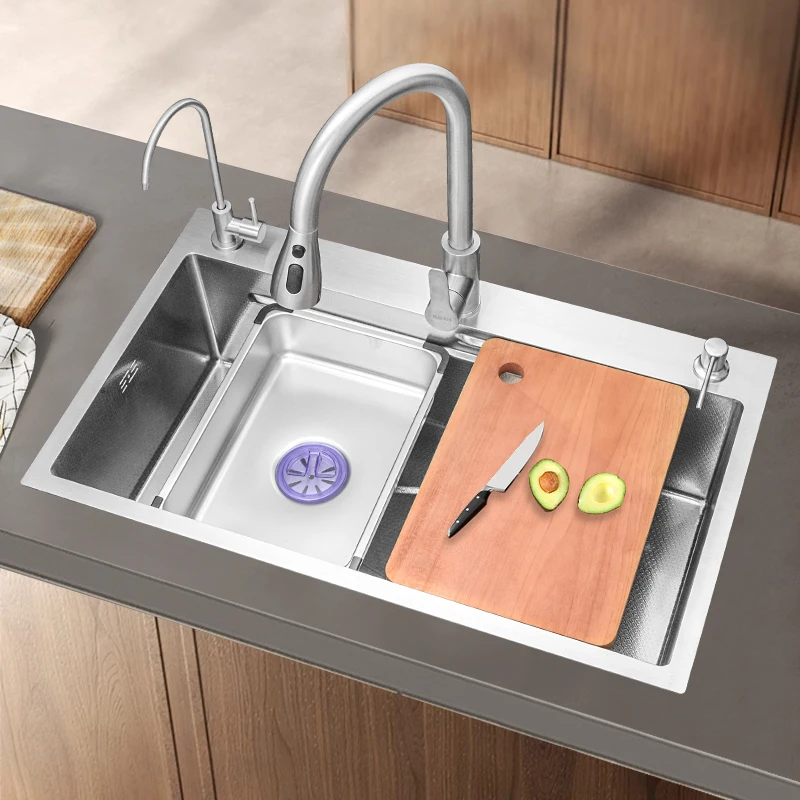 304-Stainless-Steel-Kitchen-Sink-Silver-Embossed-Large-Single-Slot-Home ...