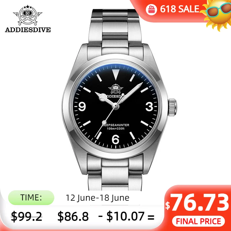 Addiesdive Luxury 36mm Quartz Watch Stainless Steel Sapphire 100m ...