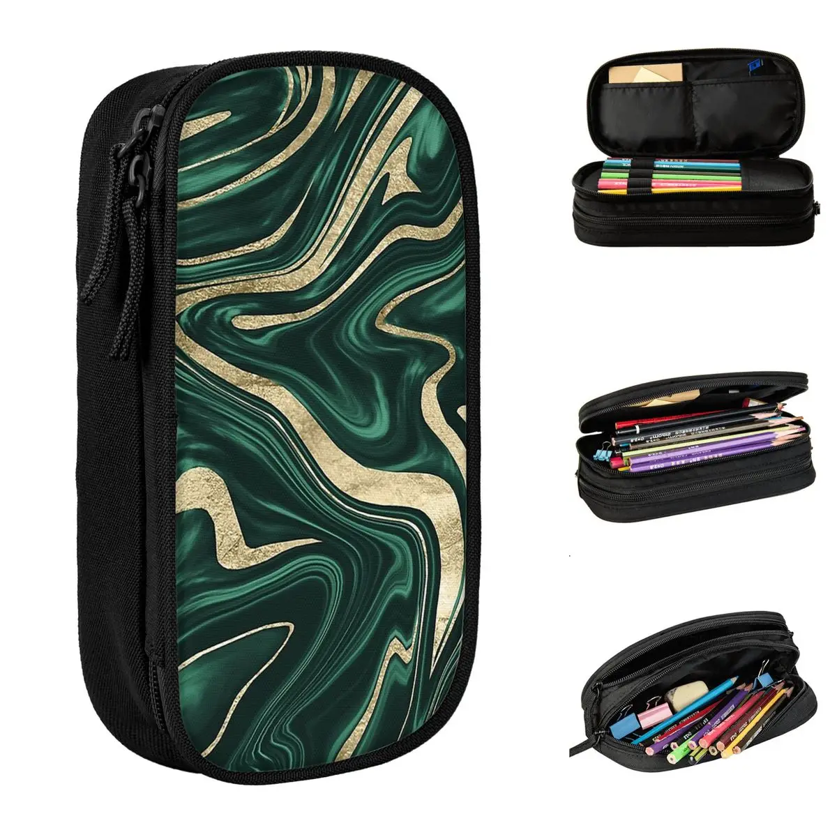 Emerald-Green-Black-Gold-Marble-Pencil-Cases-Marbled-Texture-Pen-Bags ...