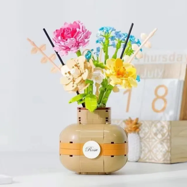 Building Blocks Flower Decoration Bouquet,Creative DIY Plant Bouquet ...