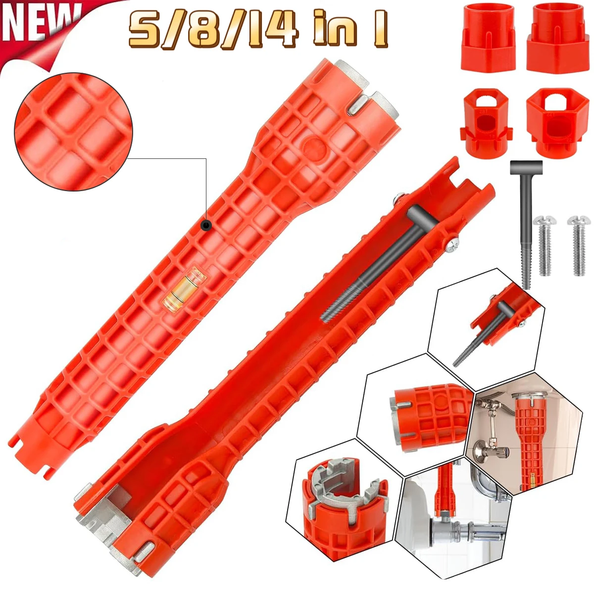 5/8/14 In 1 Sink Faucet Wrench Plumbing Repair Tool Handle Double Head ...