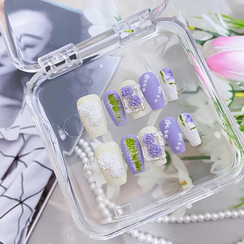 Handmade-Short-Press-on-Nails-Fake-Nails-Dreamy-Purple-Mottling-with ...