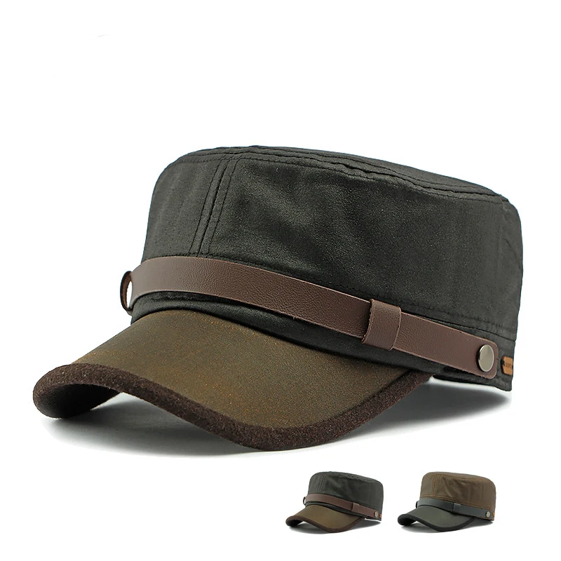 Winter Oilskin Fabric Flat Top Caps Men's Sombrero Hombre Baseball Cap ...