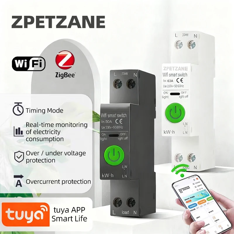 TUYA Zigbee Wifi MCB Smart Circuit Breaker 50A Over Current Under ...