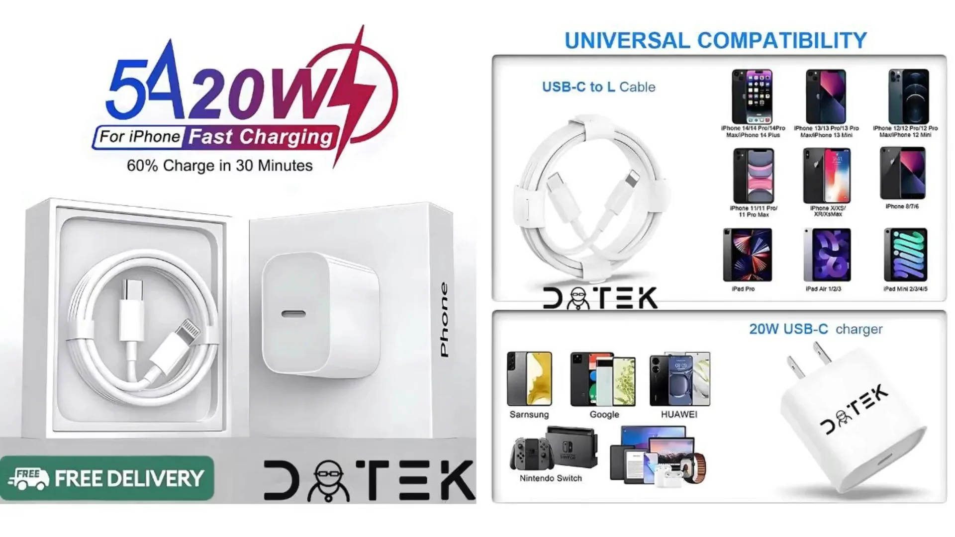 Apple iPhone 20Watt Original Fast Charger With Cable USB C To Lightning ...