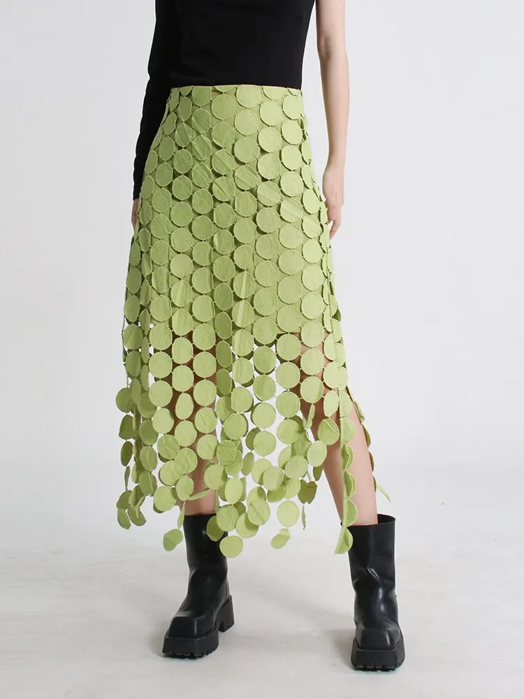 Solid-Circular-Fringed-Skirt-High-Waisted-Multi-level-Lined-Hollow-Out ...