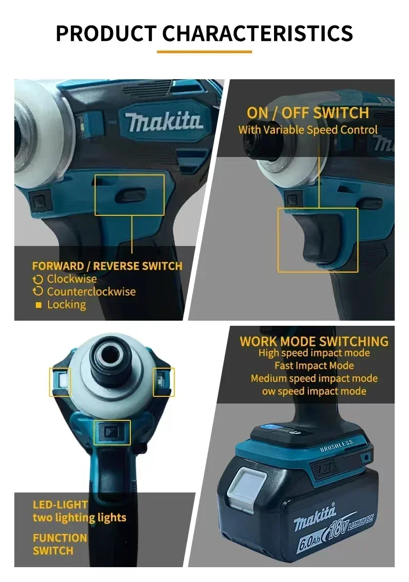 Makita-DTD172-Brushless-Screwdriver-18v-Impact-Driver-Multi-function-Drill-180Nm-Rechargeable ...