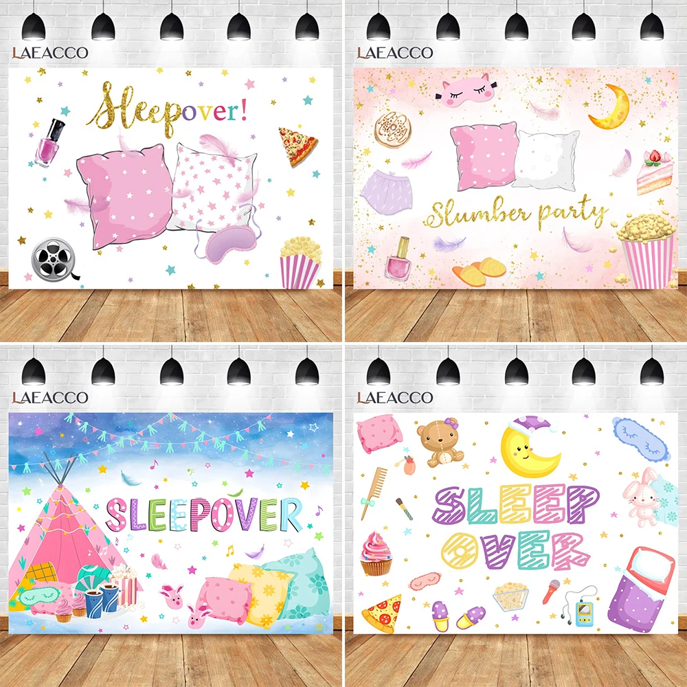 Laeacco-Sleepover-Party-Backdrop-Sleepover-Pajamas-Pillow-Fight-Pink ...