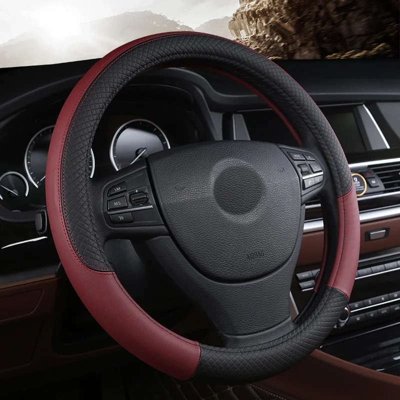 Leather-Car-Steering-wheel-Cover-37CM-38CM-Car-styling-Interior ...