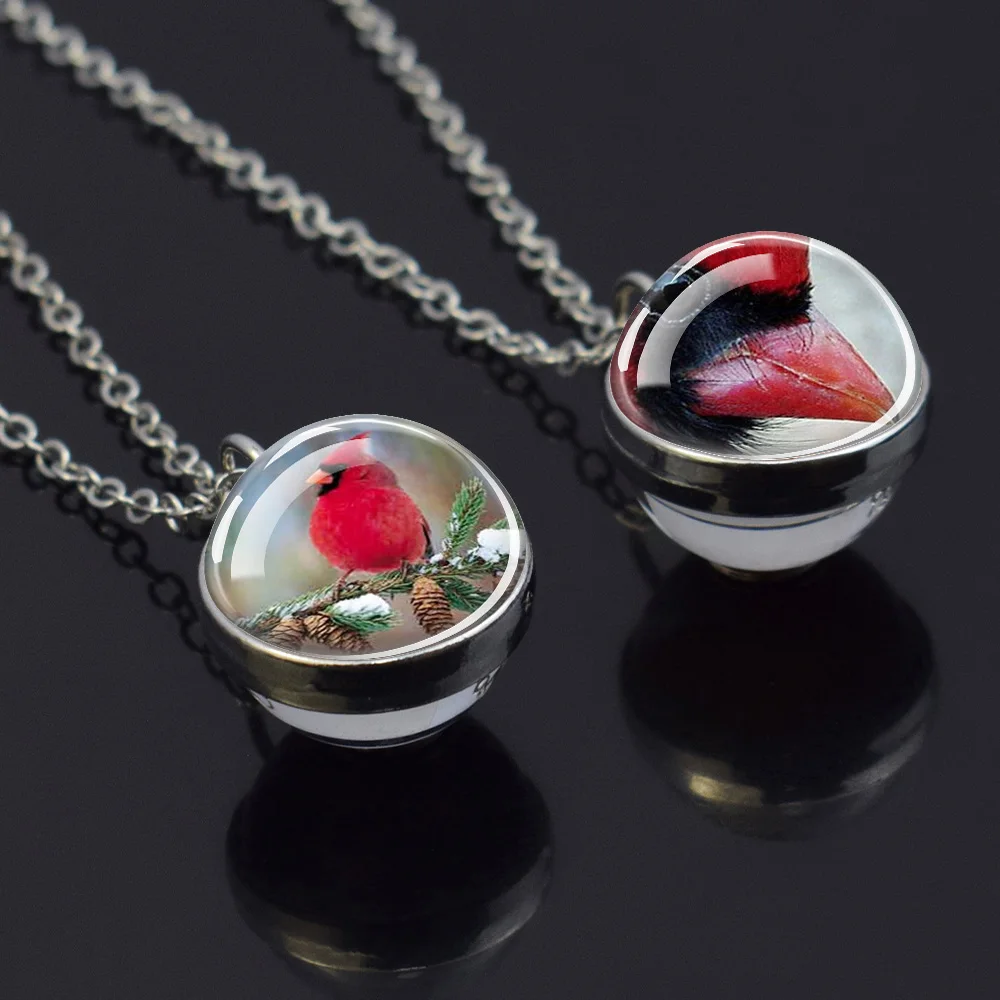 Northern-Cardinal-Necklaces-Cardinal-Grosbeaks-Glass-Ball-Double-Sided ...