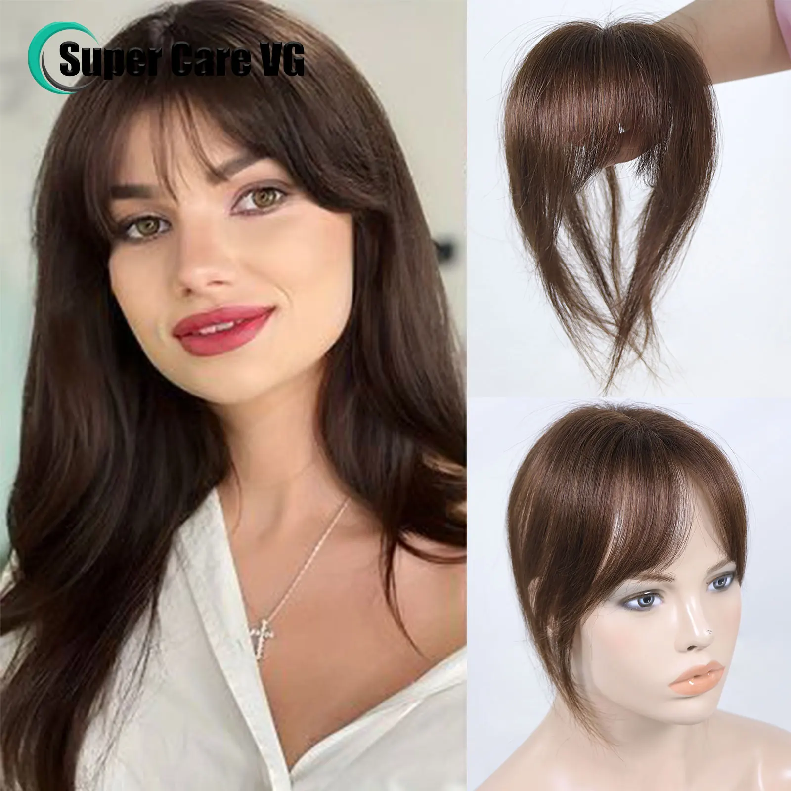 Postizo-de-Flequillo-para-mujer-Postizo-de-pelo-humano-Marr-n-Flequillo ...